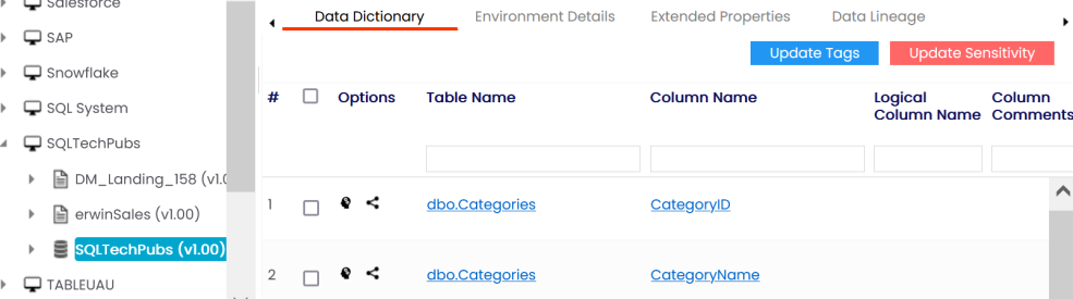 Tagging Tables and Columns