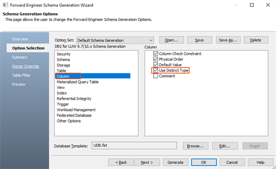Summary Of User Data Type Schema Generation Options