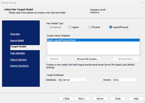 Select the Target Model for a Derived Model