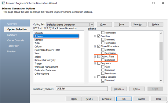 Summary Of User Data Type Schema Generation Options