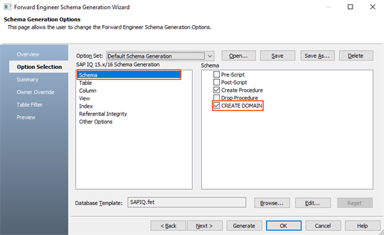 Summary of User Data Type Schema Generation Options